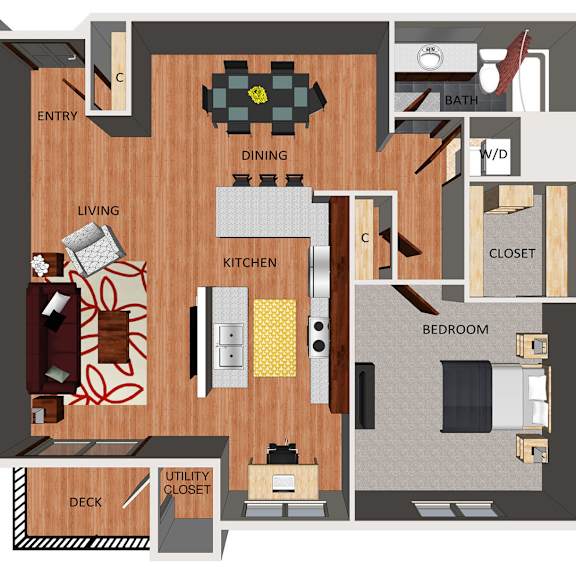 one bed flat layout