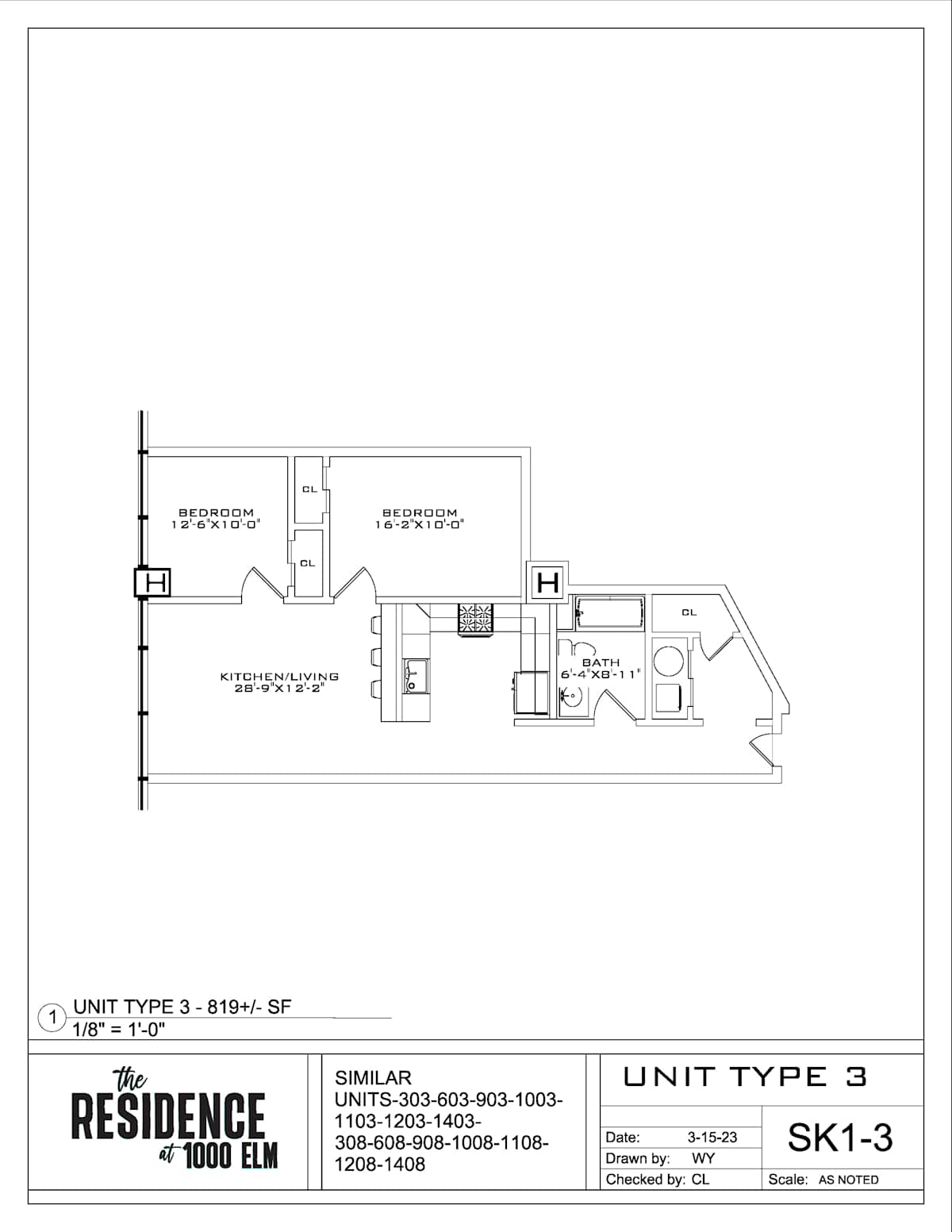 The Residence at 1000 Elm | 2 Bed 1 Bath | Available Units