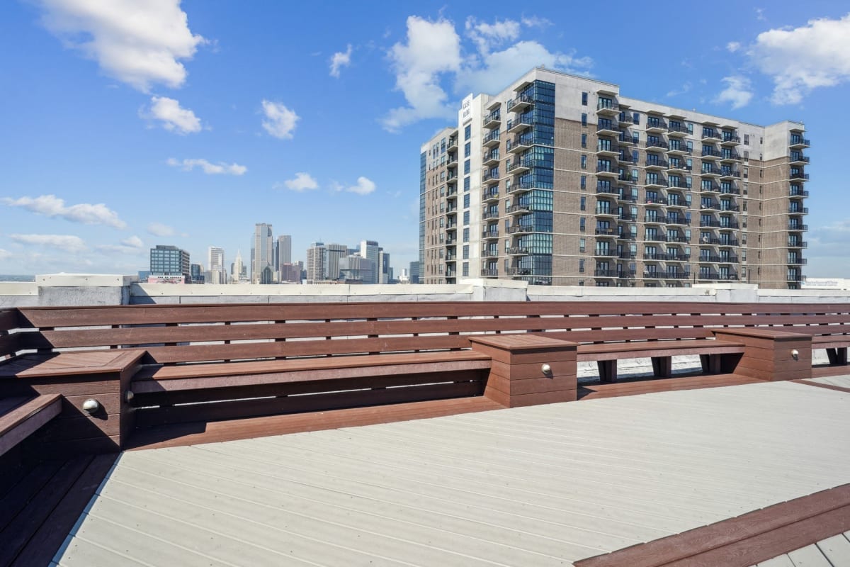 a view of the city from the roof of a building