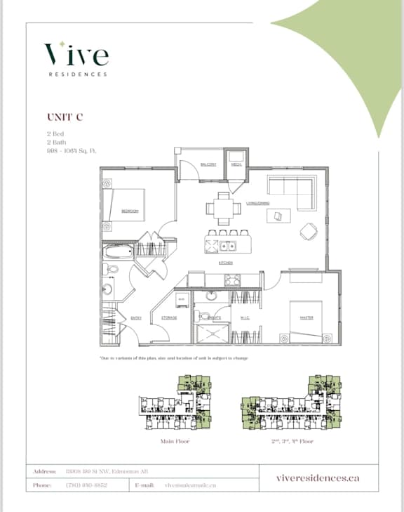 Floor Plans of Vive Residences in Edmonton, AB