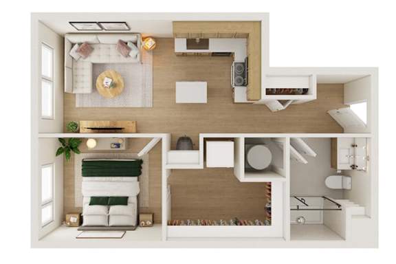 one bed flat layout