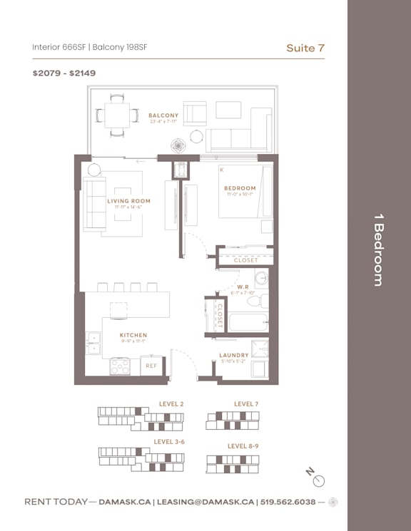 1, 1 Plus Den & 2 Bedroom Apartments Windsor, ON | Damask