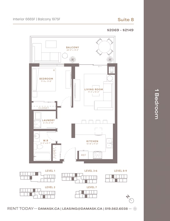 1, 1 Plus Den & 2 Bedroom Apartments Windsor, ON | Damask