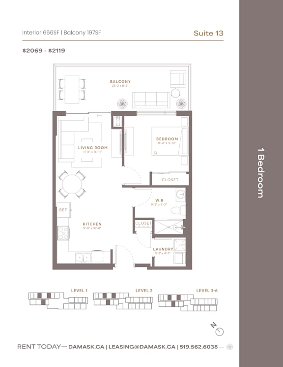 1, 1 Plus Den & 2 Bedroom Apartments Windsor, ON | Damask