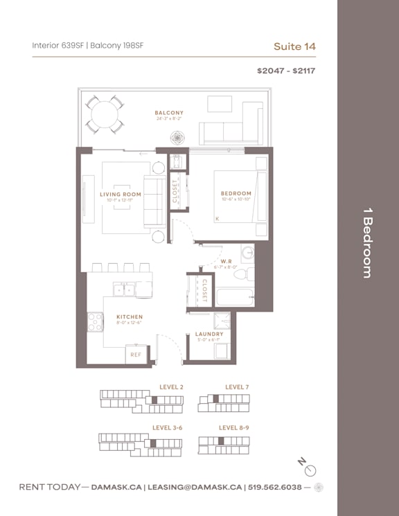 1, 1 Plus Den & 2 Bedroom Apartments Windsor, ON | Damask