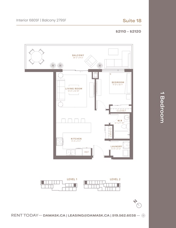1, 1 Plus Den & 2 Bedroom Apartments Windsor, ON | Damask