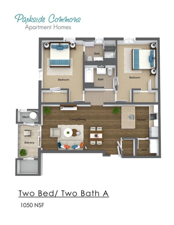 Parkside Commons Apartments | Two Bedroom Two Bath | Available Units