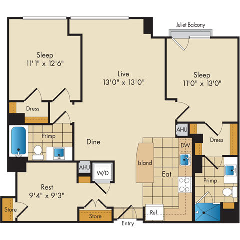 Floor Plans of Flats 130 at Constitution Square in Washington, DC