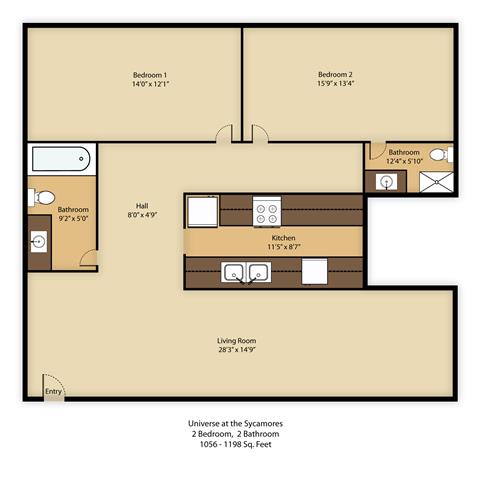 Floor Plans of Universe at the Sycamores Apartments in Inglewood, CA
