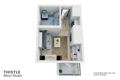 Studio, One, and Two Bedroom Floor Plans of Thistle in Pasadena