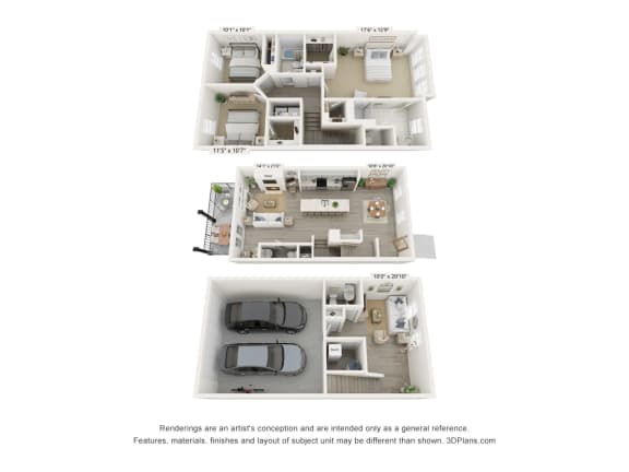 Floor Plans of Main Street Townes at Lilburn in Lilburn, GA