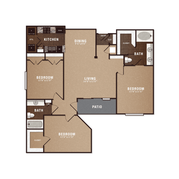 One, Two & Three Bedroom Apartments in Houston TX | Layouts