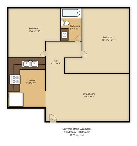 Floor Plans of Universe at the Sycamores Apartments in Inglewood, CA
