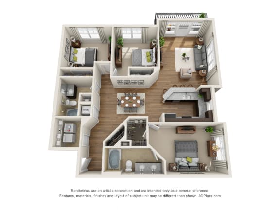 Floor Plans of Meridian at Sutton Square in Raleigh, NC